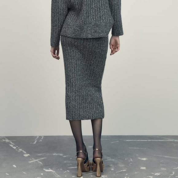 Zara | Skirts | Nwt Gray Ribbed Knit Midi Pencil Skirt | Poshmark